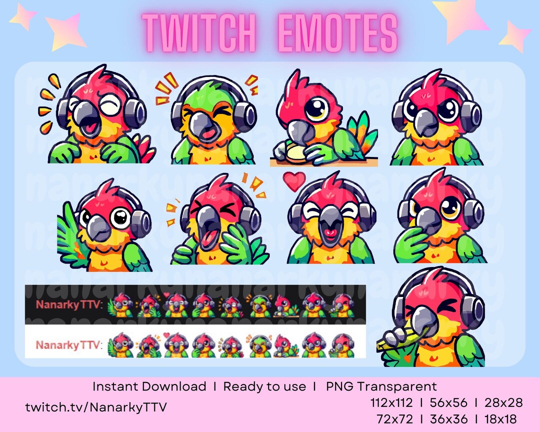 Parrot Emotes 9 Pack for Twitch & Discord | Colorful Streamer Emotes ...