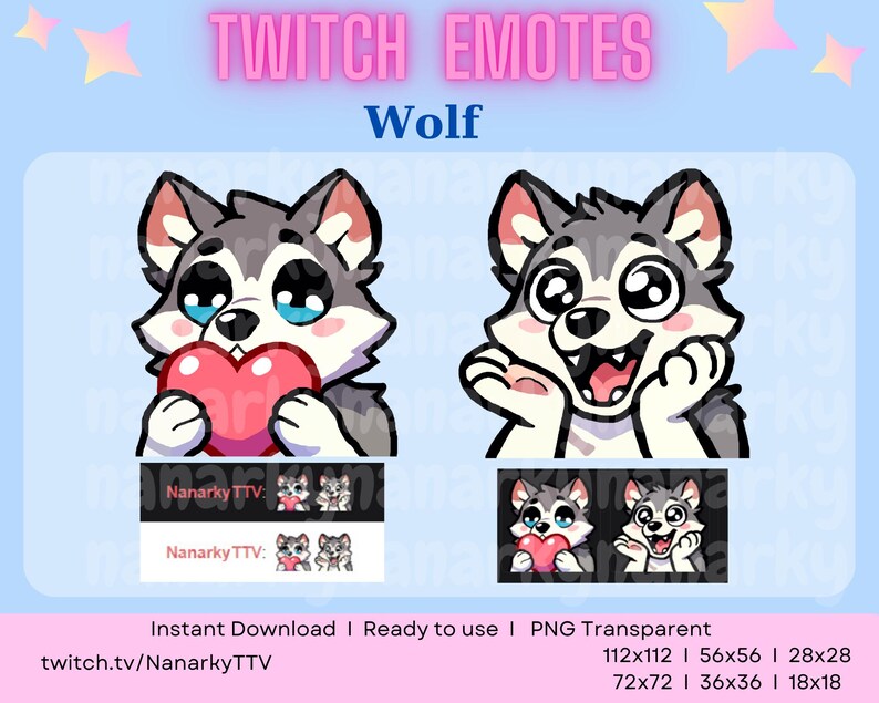 Wolf Emotes 2 Pack for Twitch & Discord | Cute Wolf Streamer Emotes Set ...