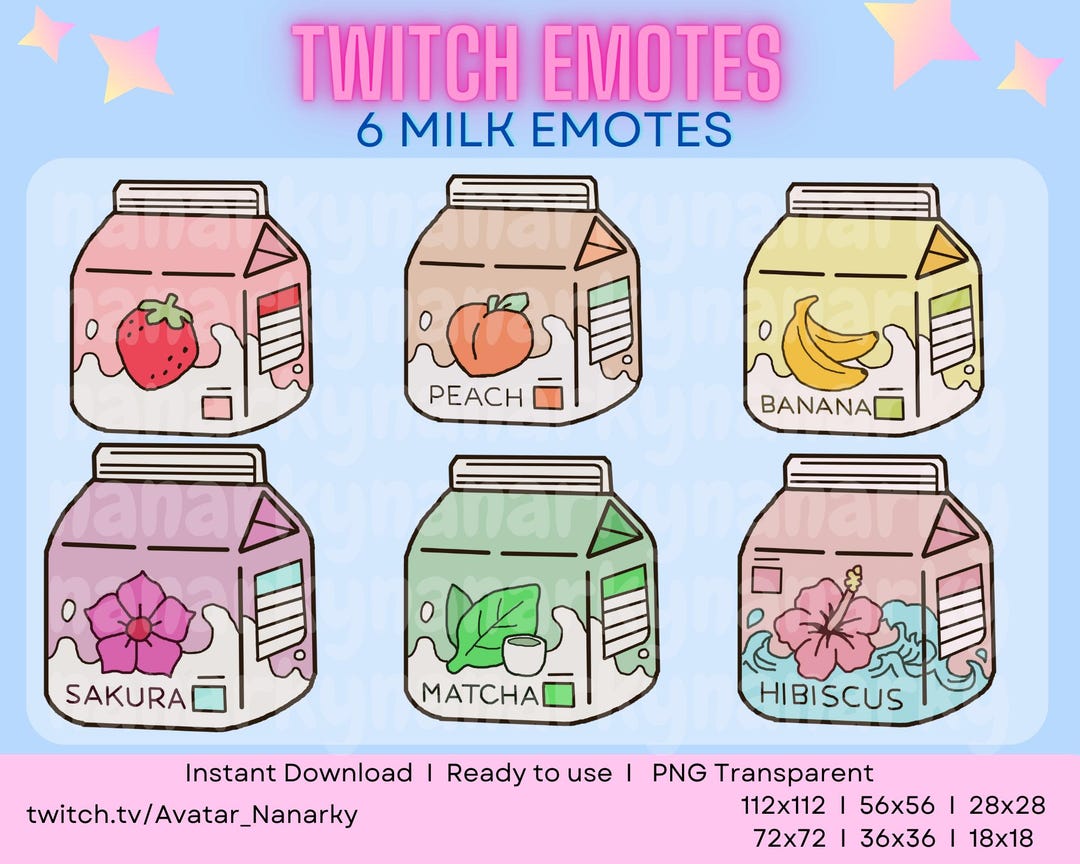 Kawaii Drink Emotes Pack | Cute Fruit and Milk-themed Twitch Emotes ...