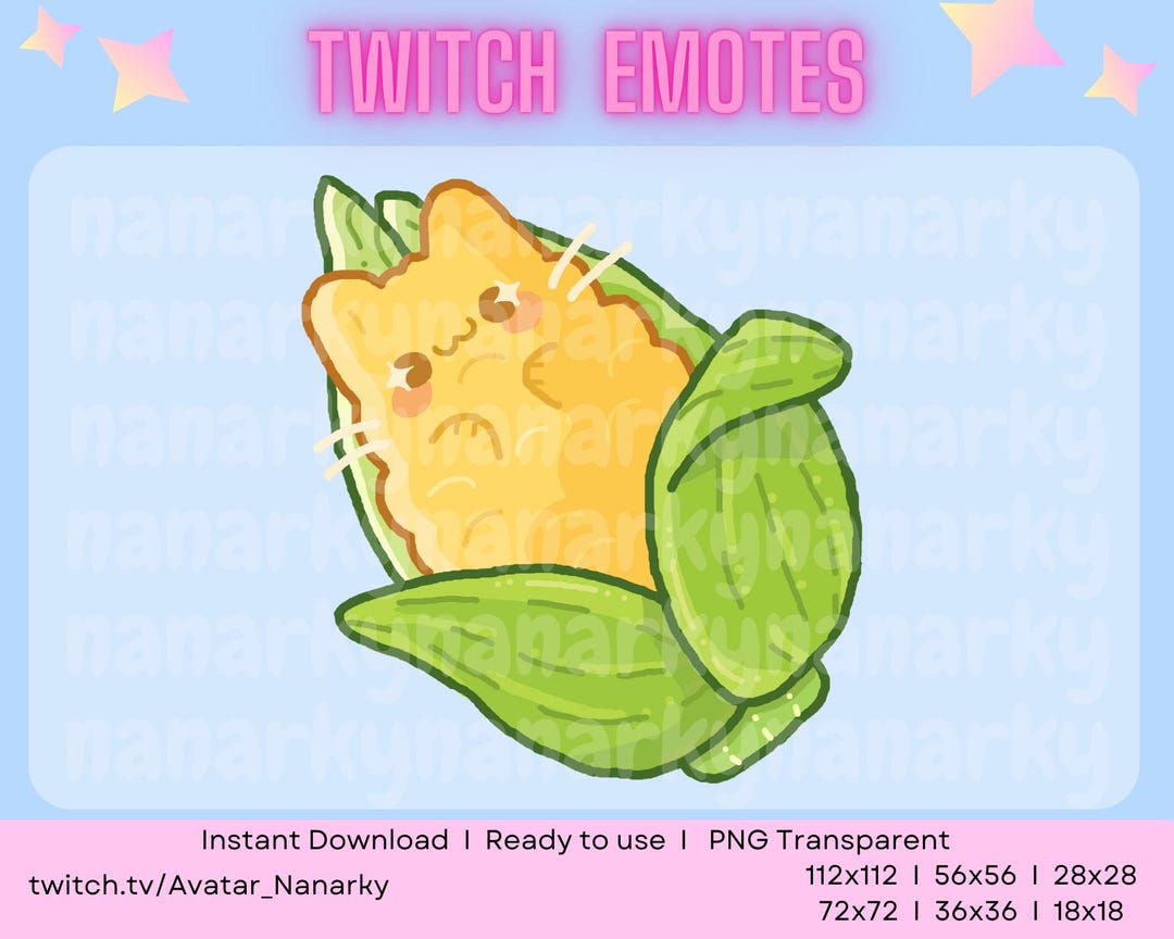 Kawaii Corn Cat Emote - Cute Chubby Animal Art | Instant Download ...