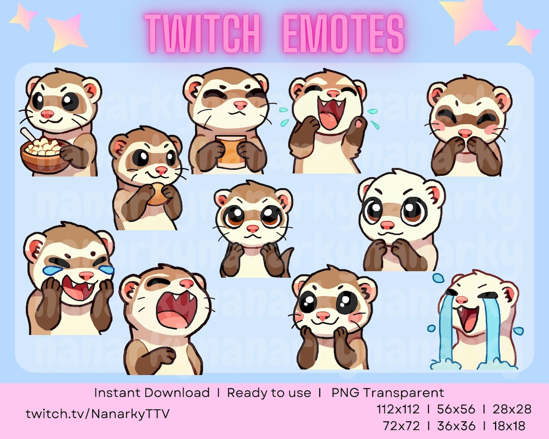 Kawaii Ferret Emotes: 12-piece Set for Twitch & Discord (instant ...
