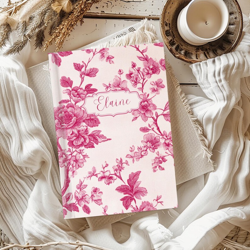 Personalized Pink French Toile Writing Diary, Rose Petal and Vines ...
