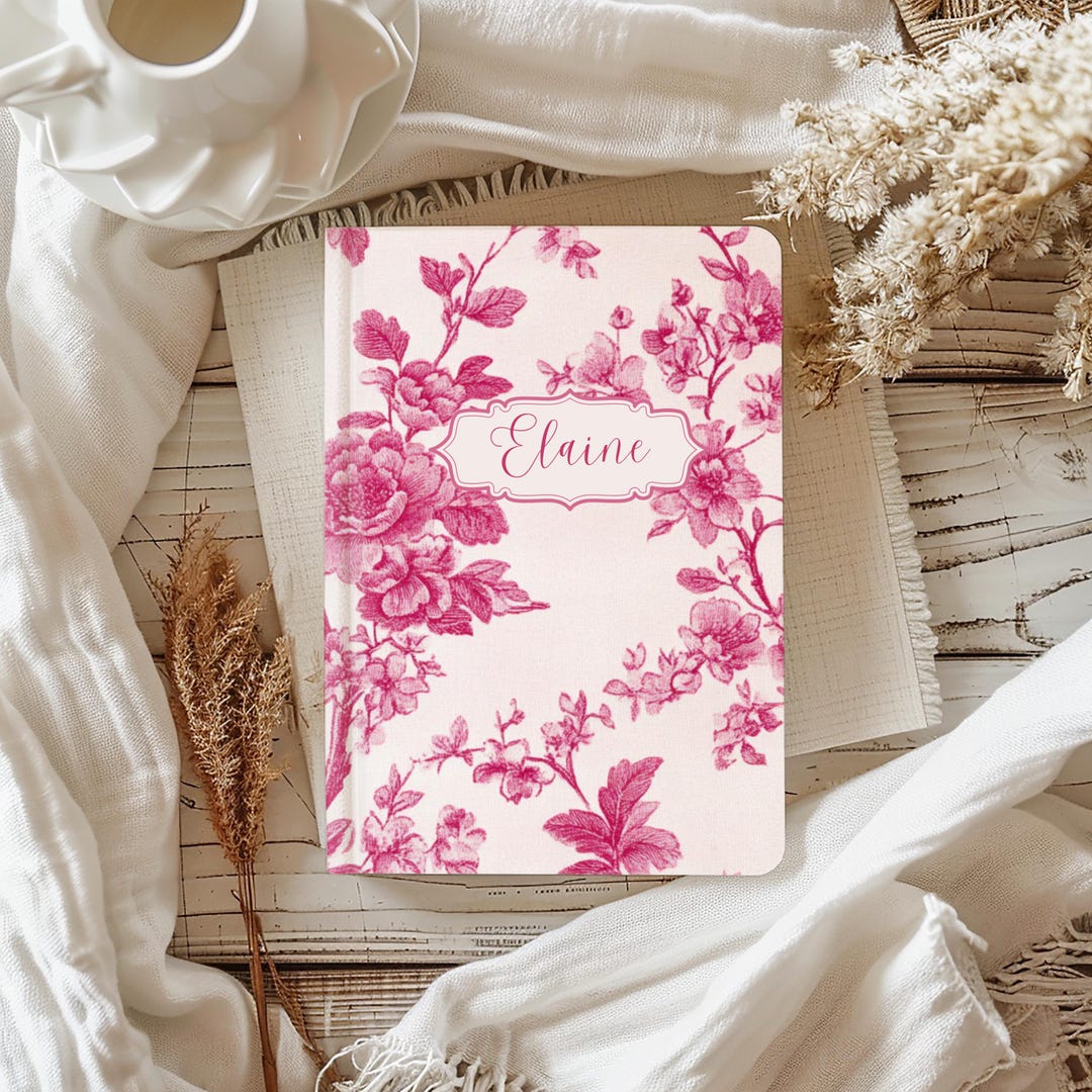 Personalized Pink French Toile Writing Diary, Rose Petal and Vines ...