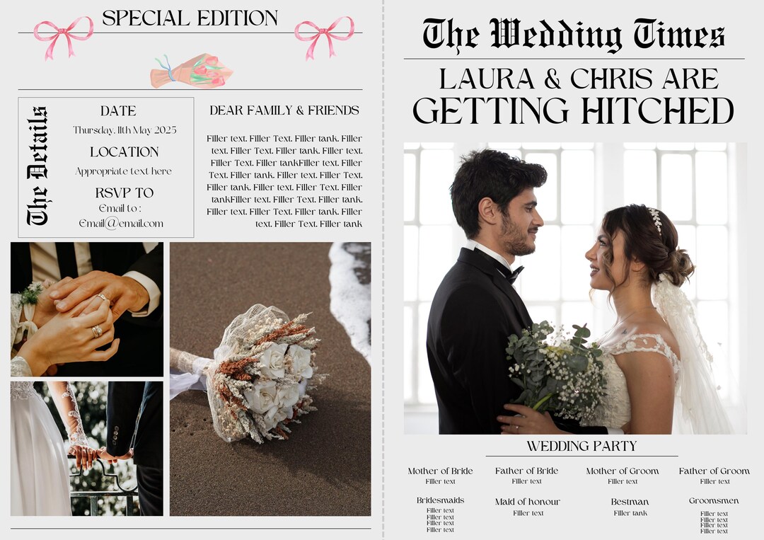 Editable Newspaper Template, Wedding Template - Etsy