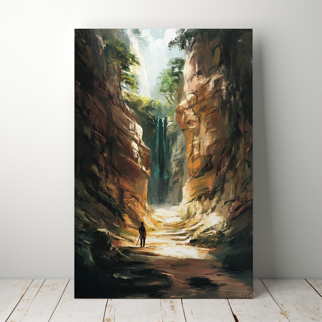 Vibrant Canyon Waterfall Gaming Poster – Gamer Room Decor (digital ...