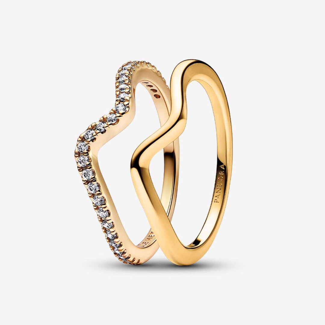 Pandora Gold Wave Ring Stack Set - Etsy