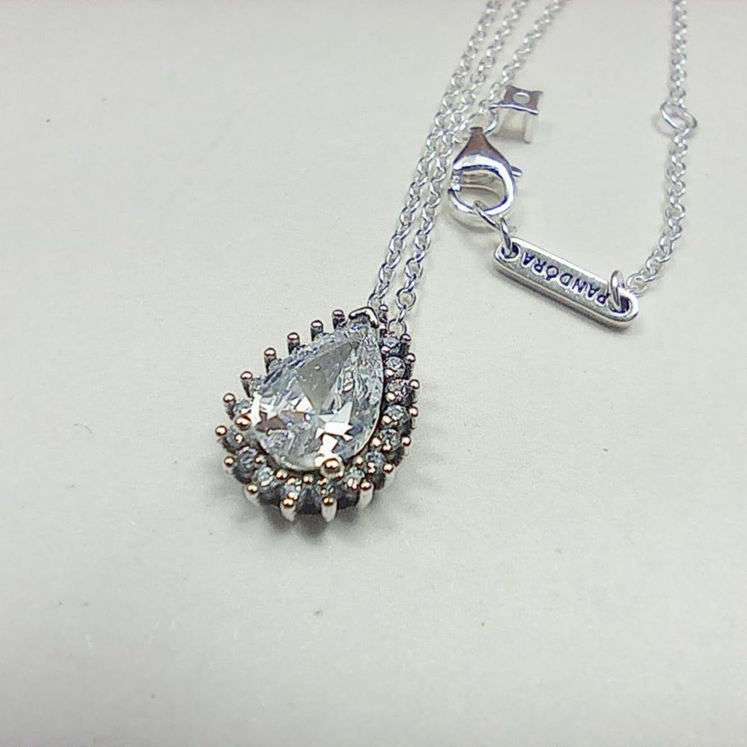 Pandora Sparkling Pear Halo Collier Silver Necklace 45CM - Etsy
