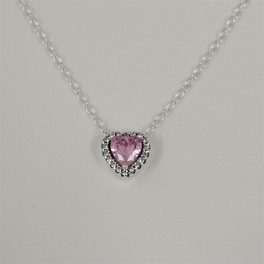 Pandora Sparkling Pink Heart Halo Pendant Collier Necklace 45cm - Etsy