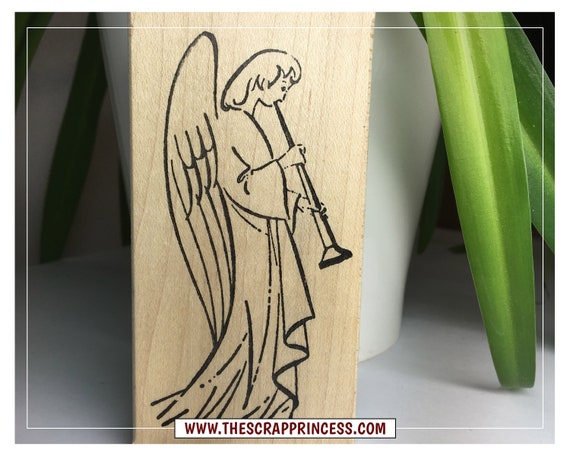 Angel Playing Trumpet Vintage Rubber Stamp Another Stamp Co. - Etsy