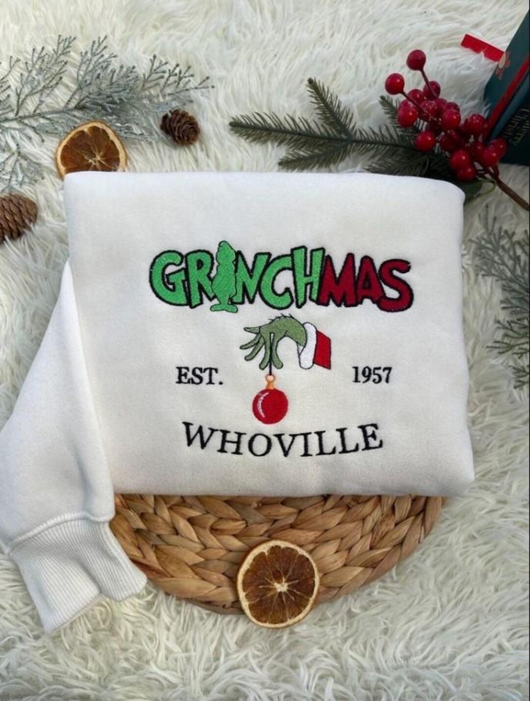 The Grinch Christmas Embroidered Sweatshirt, the Grinch Embroidered ...