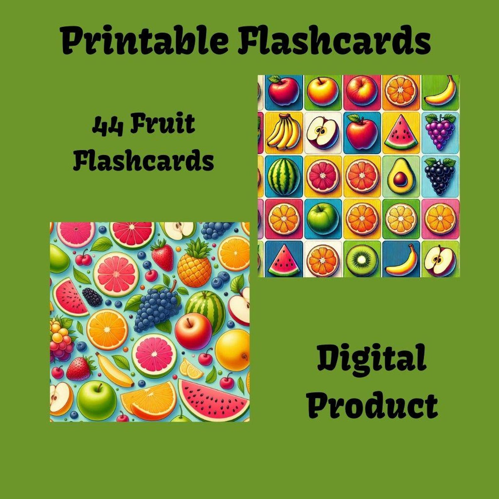 44 Fruit Flashcards, Printable Fruit Flashcards for Kids, Preschool ...