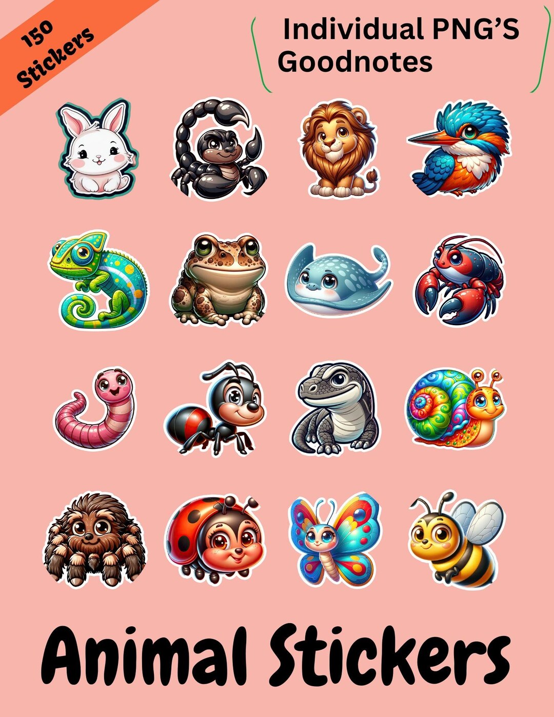 150 Animal Digital Stickers, Goodnotes Stickers, Animal Lover Stickers ...