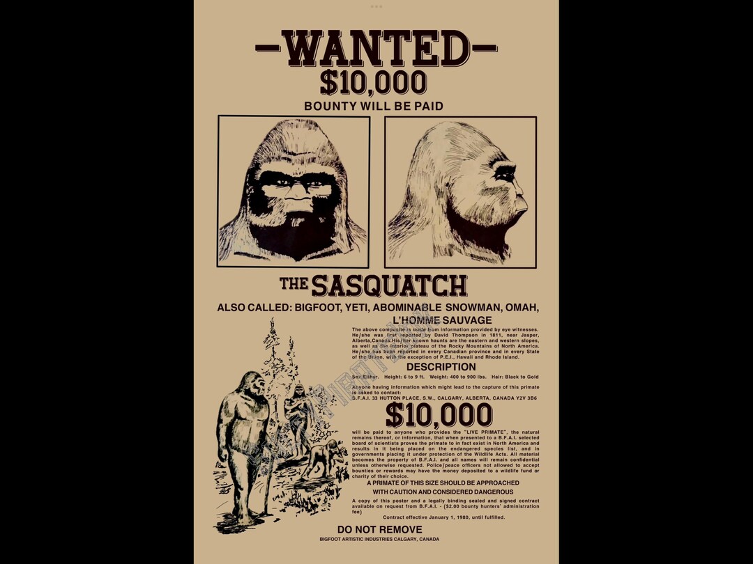 Sasquatch Bigfoot Vintage Style 11 X 17 Wanted Poster - Etsy