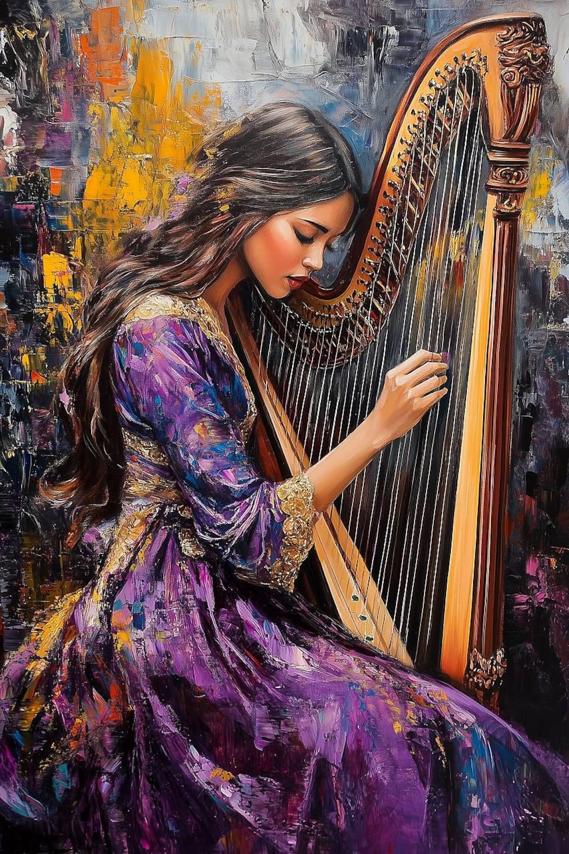 Harpist Printable Art, Digital Art, Wall Art, Music Home Decor, Woman ...