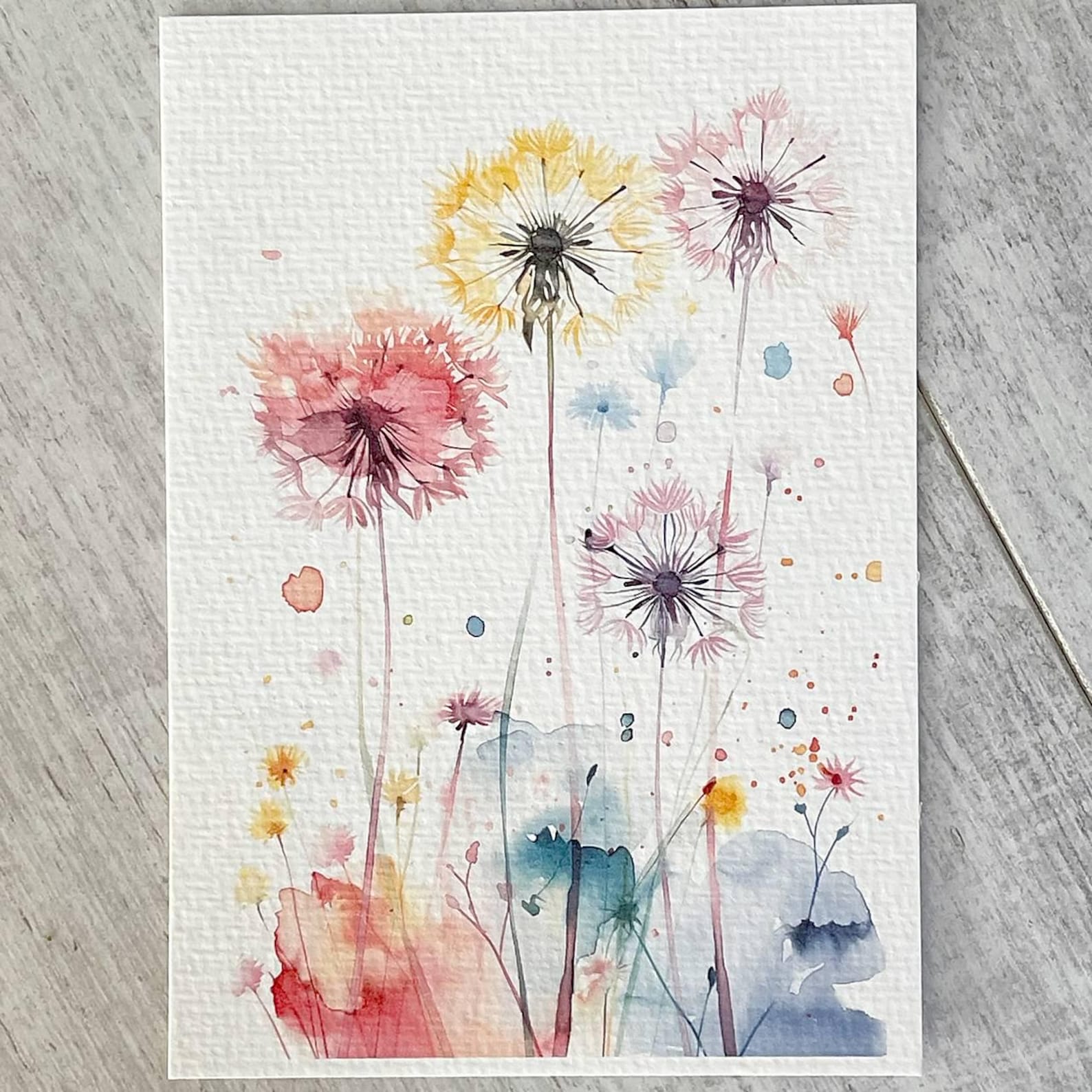 Postcard Watercolour Dandelions, Floral Motive Postcards, Rainbow ...