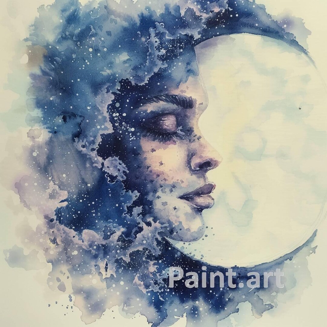 Abstract Moon Woman Portrait: Starry Night Art (digital Download) - Etsy