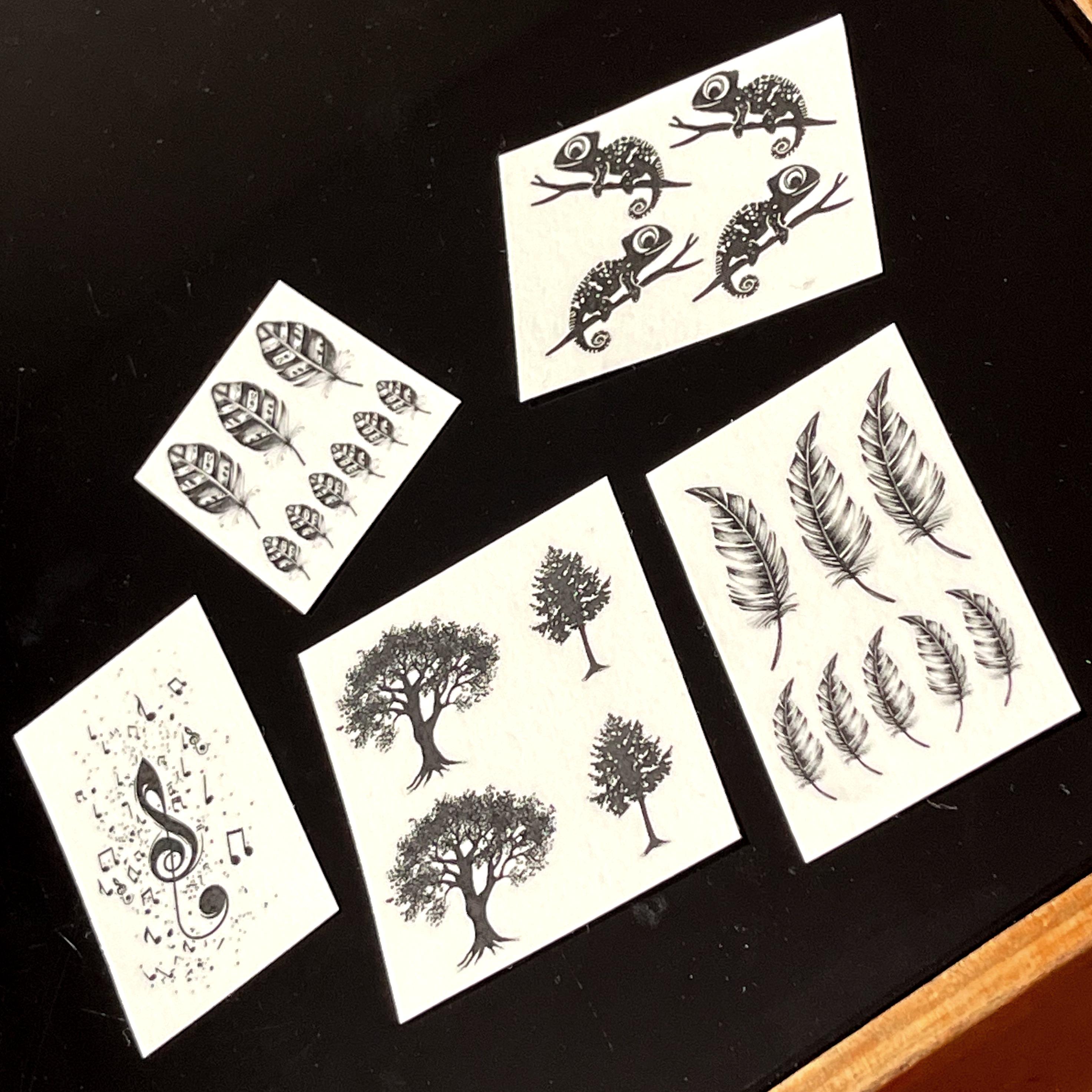 Oak & Pine Tree Temporary Tattoo Set: Tiny Black Monochrome Tattoos - Etsy