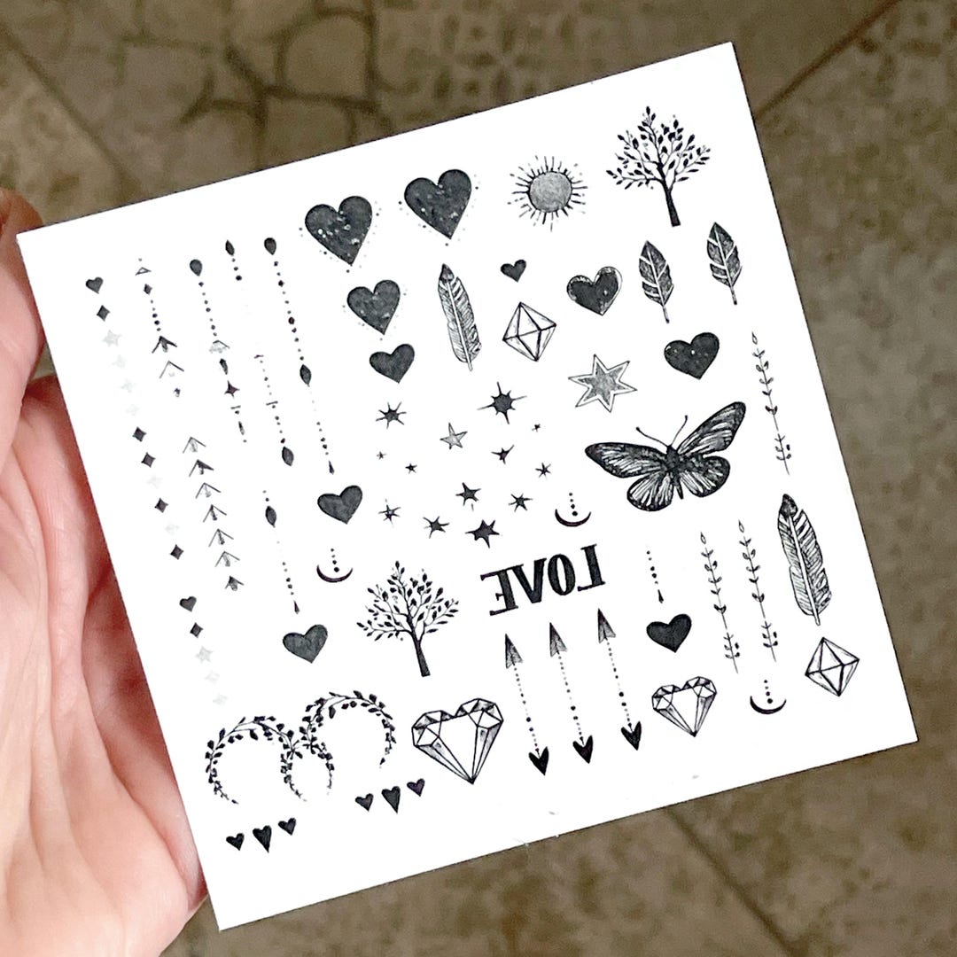 Tiny Finger Tattoos, Temporary Tattoos Sheet, Heart, Flower Tattoos ...