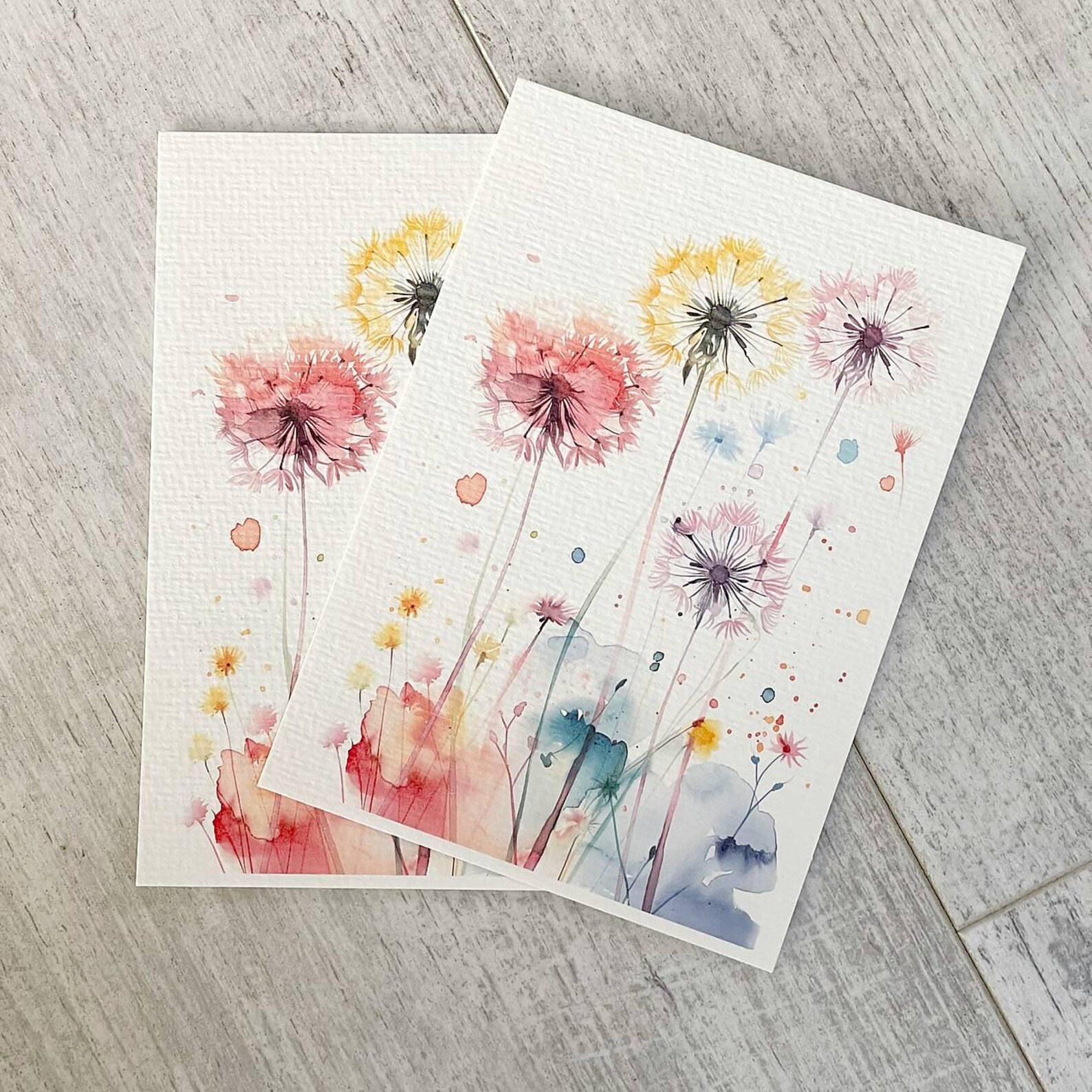 Postcard Watercolour Dandelions, Floral Motive Postcards, Rainbow ...