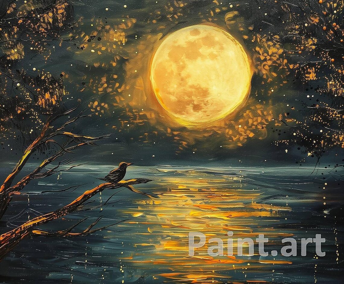 Full Moon Printable Art, Digital Art, Wall Art, Home Decor, Digital ...