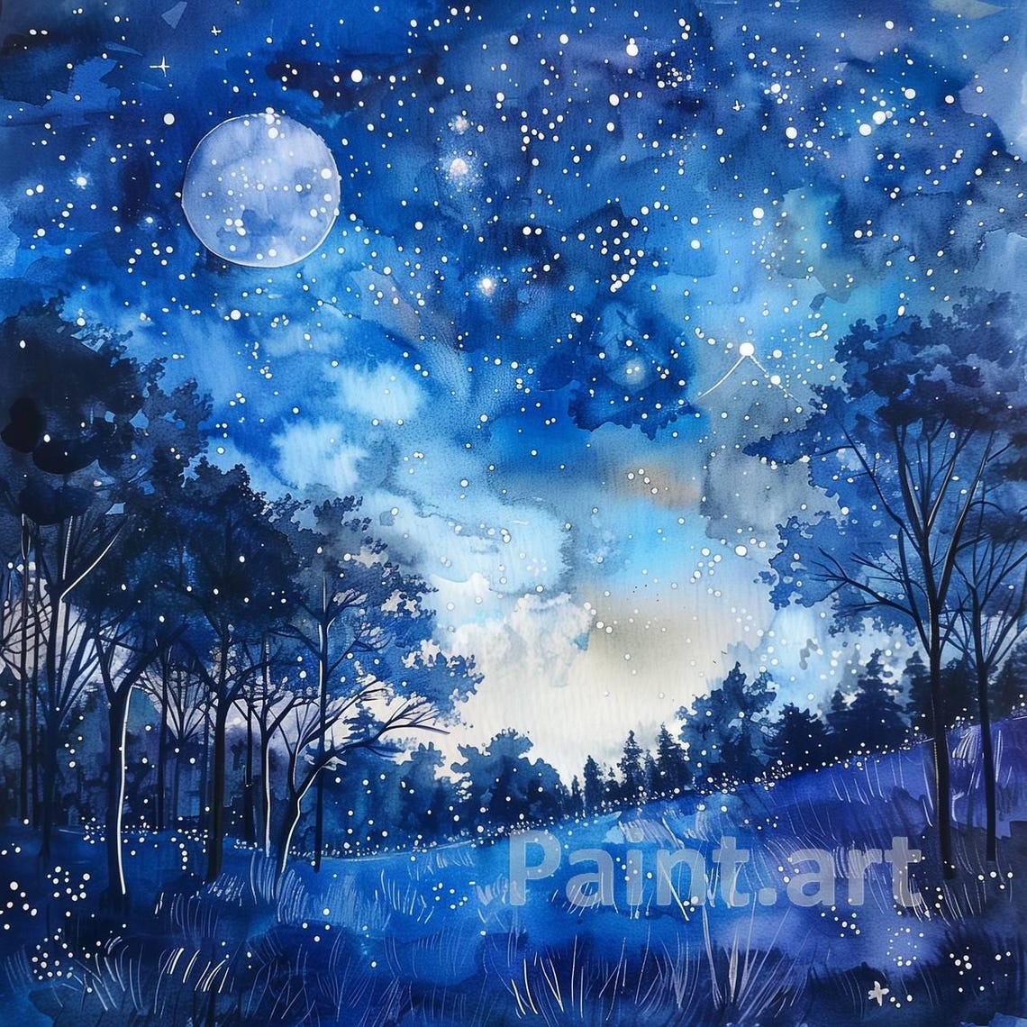Starry Night Printable Art, Digital Artwork, Moon Wall Art, Home Decor ...
