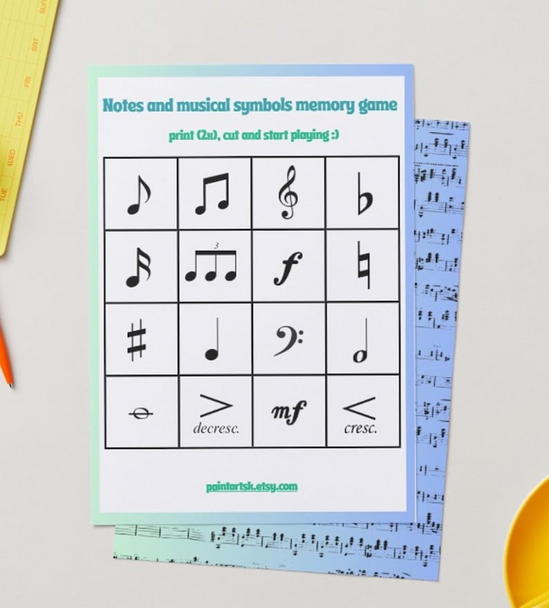 Musical Notes Memory Game | Printable Pexeso Cards (PDF) - Etsy