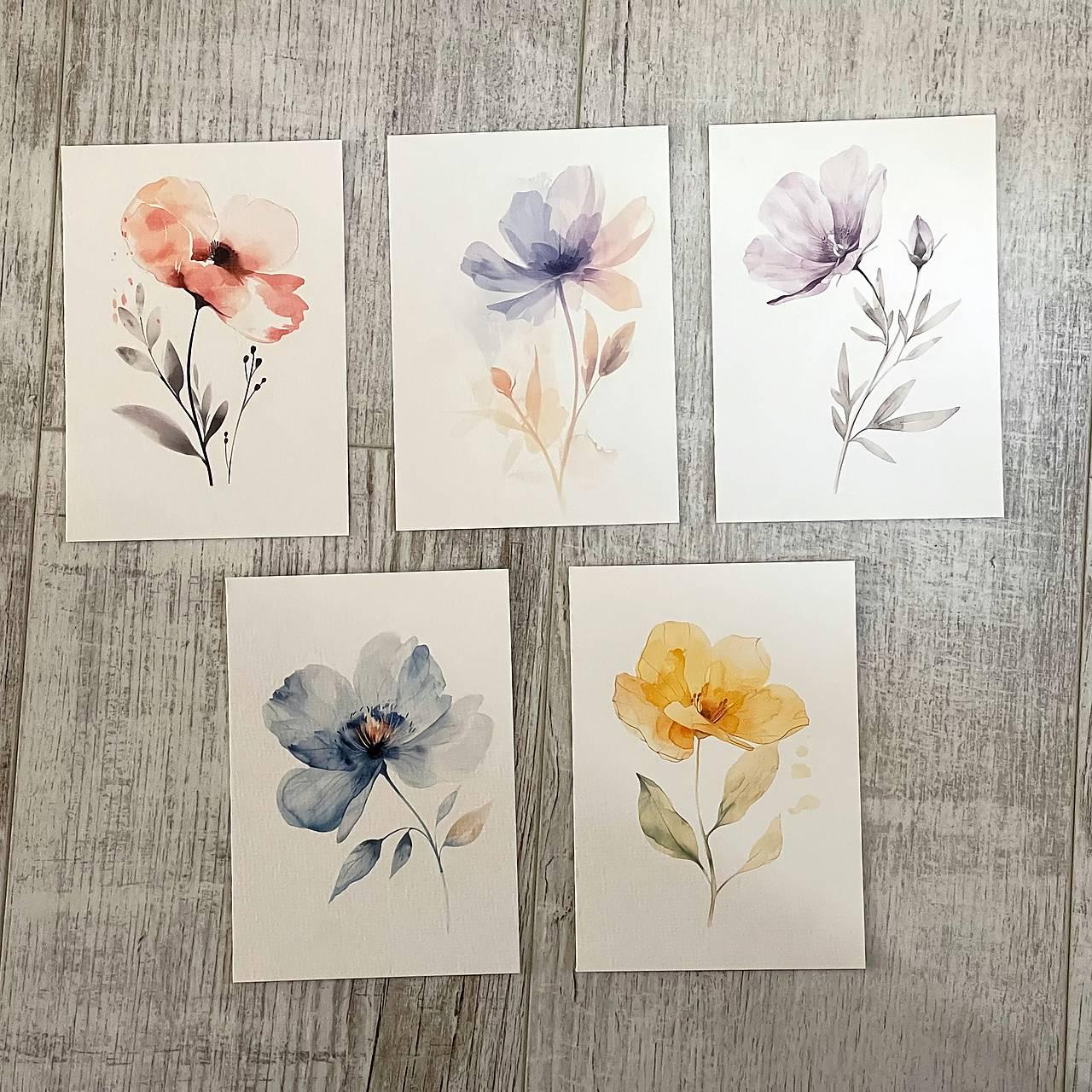 Postcard Watercolour Flowers, Floral Motive Postcards, Rainbow Flowers ...