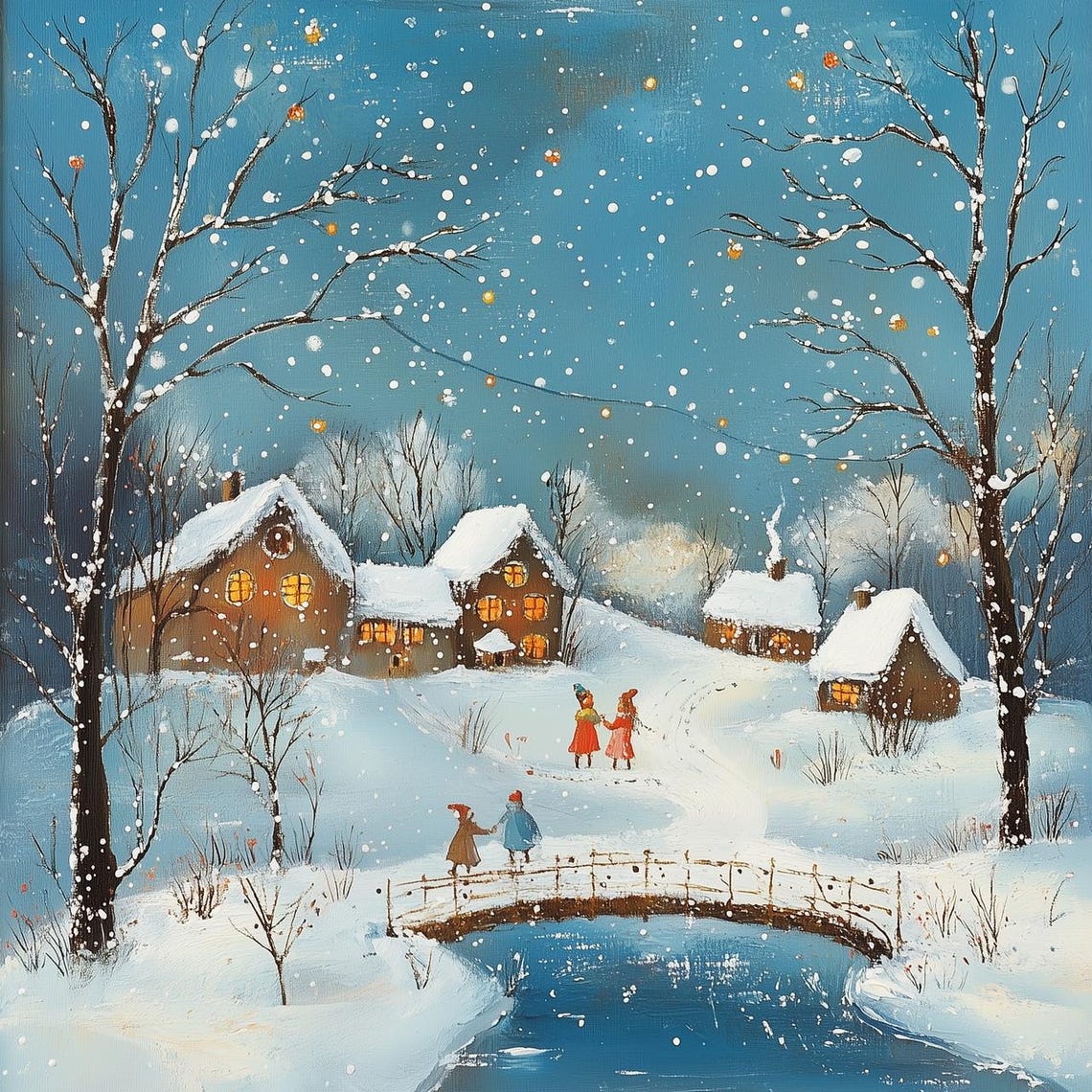 Nostalgic Winter Artwork, Oil Painting, Winter Landscape, Snowy ...
