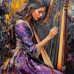 Harpist Printable Art, Digital Art, Wall Art, Music Home Decor, Woman ...