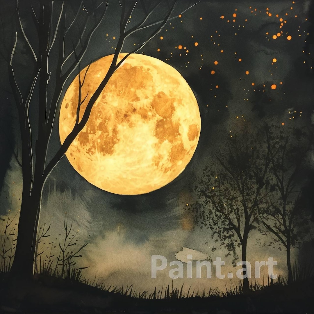 Full Moon Night Landscape Art Print (digital Download) - Etsy