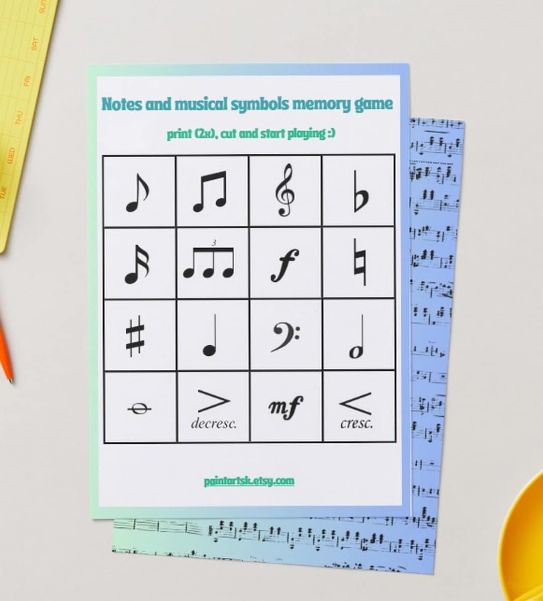 Musical Notes Memory Game | Printable Pexeso Cards (PDF) - Etsy
