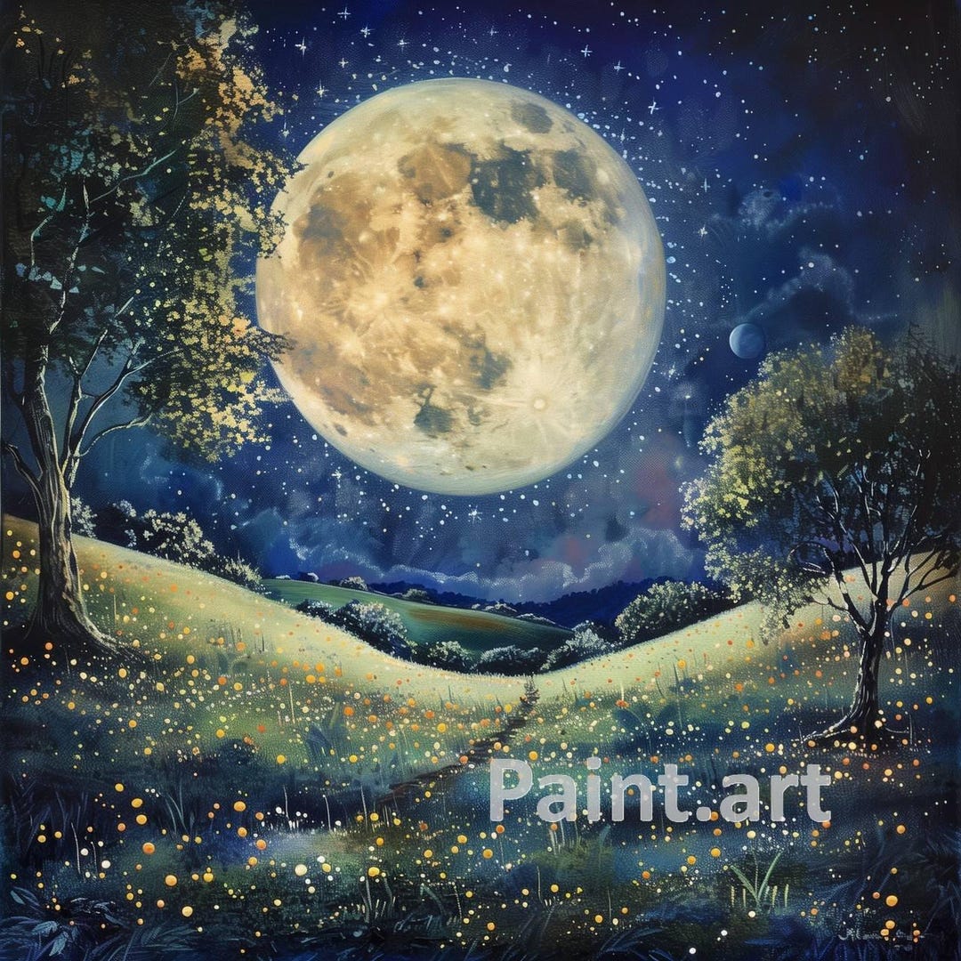 Summer Night Printable Art, Digital Artwork, Moon Wall Art, Home Decor, Digital Download ...