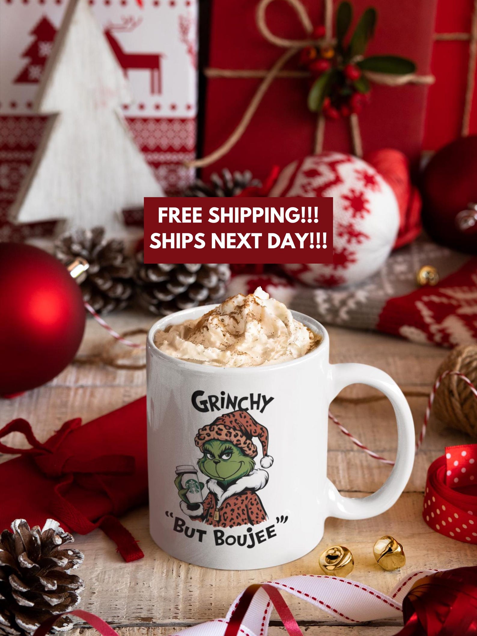 Grinchy but Boujee Christmas Cup, Trendy Bougie Holiday Mug, Funny ...