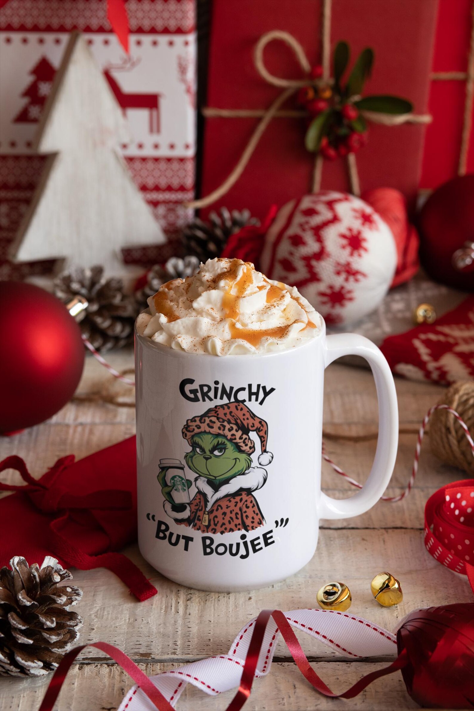 Grinchy but Boujee Christmas Cup, Trendy Bougie Holiday Mug, Funny ...