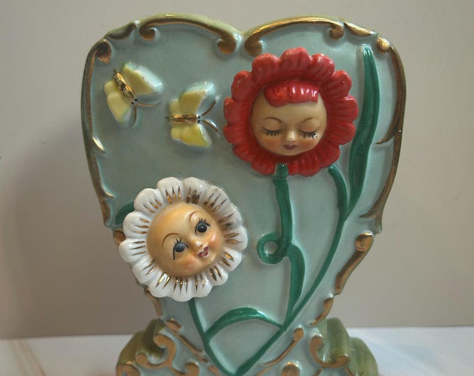 Nippon Yoko Boeki Anthropomorphic Flower Pixies Wall Pocket Vase 1950’s ...