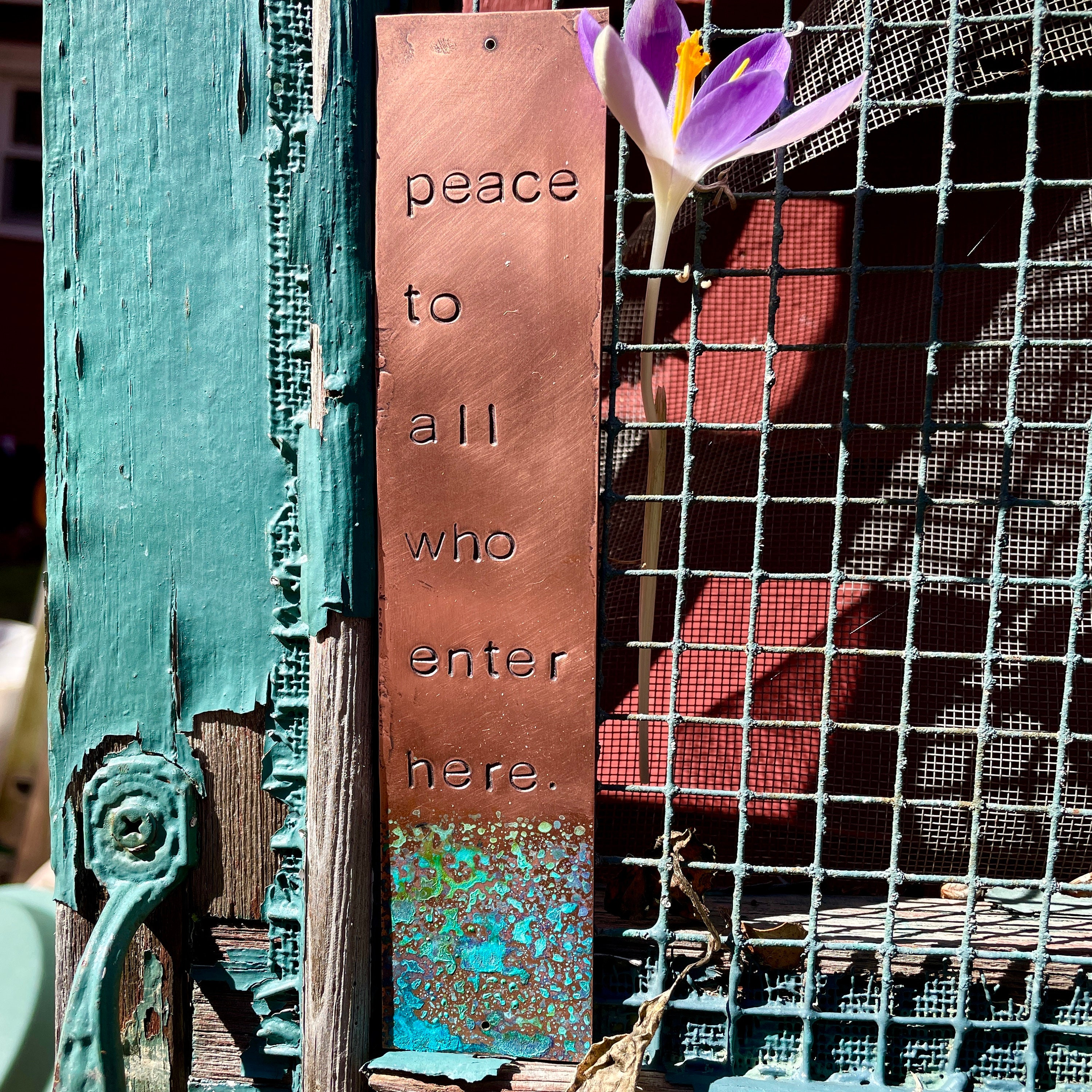 Peace to All Who Enter Here - 7" Warm Copper Passages Plaque - Vertical ...