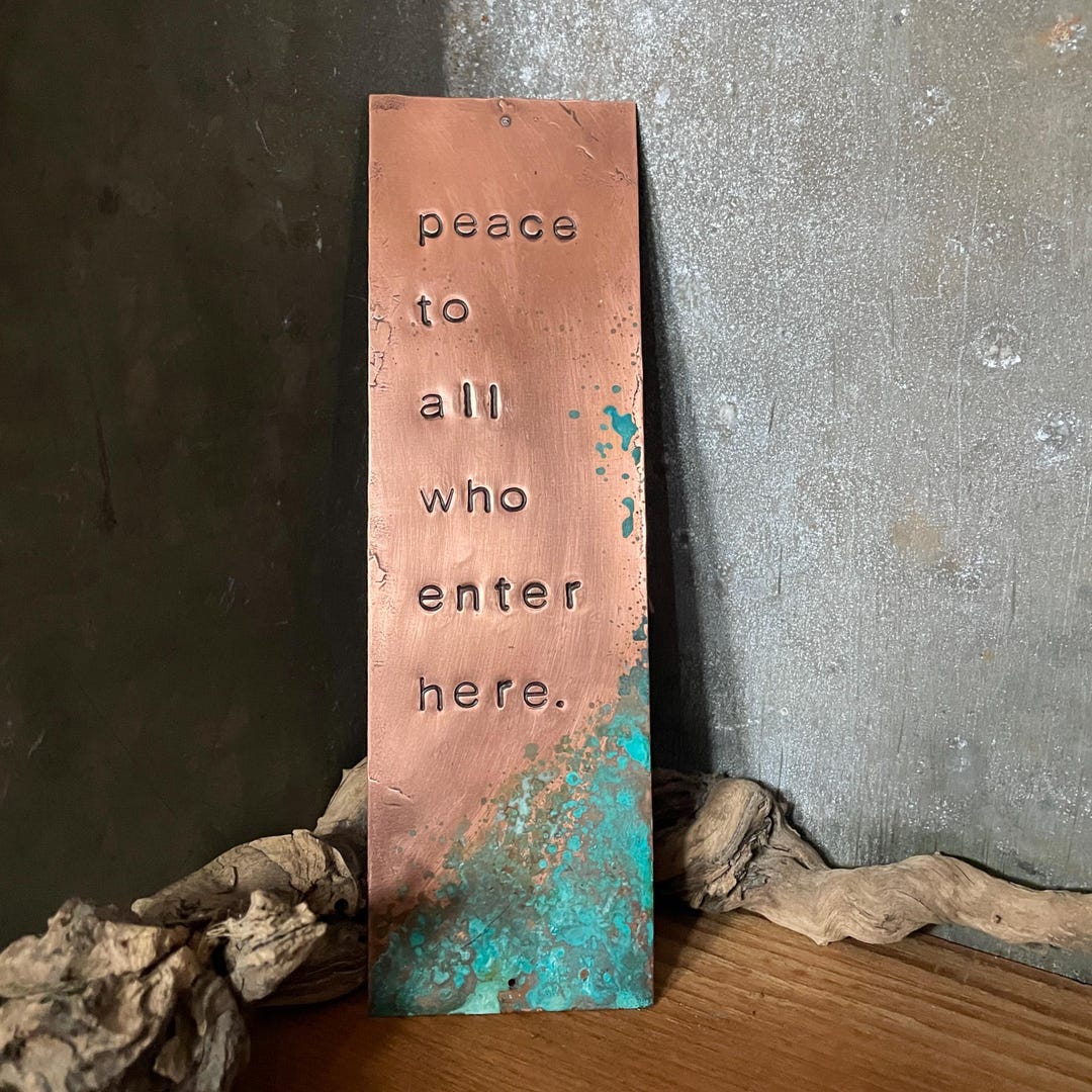 Peace to All Who Enter Here - 7" Warm Copper Passages Plaque - Vertical ...
