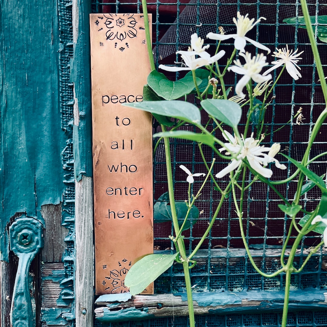 Peace to All Who Enter Here - 7" Warm Copper Passages Plaque - Vertical ...