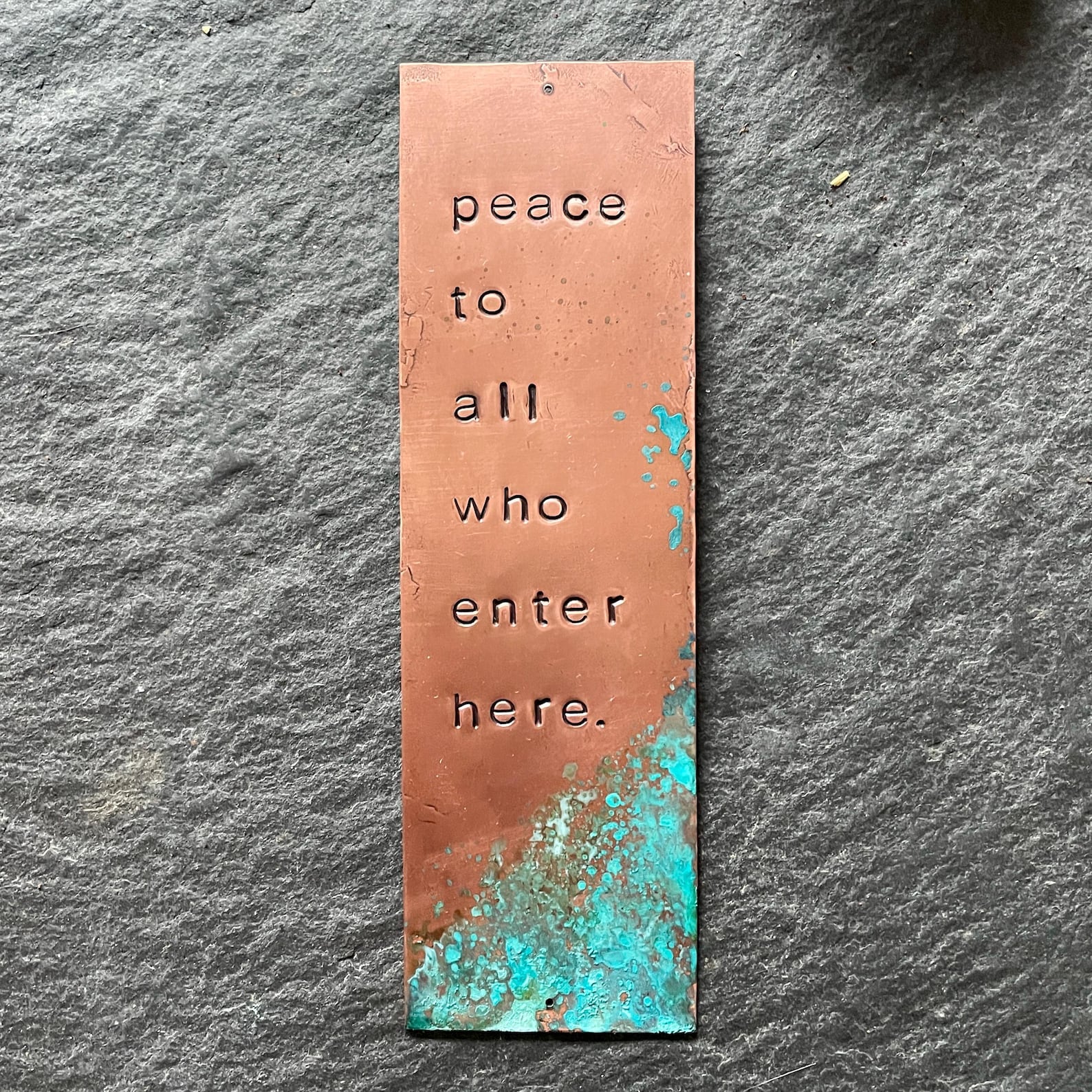 Peace to All Who Enter Here - 7" Warm Copper Passages Plaque - Vertical ...