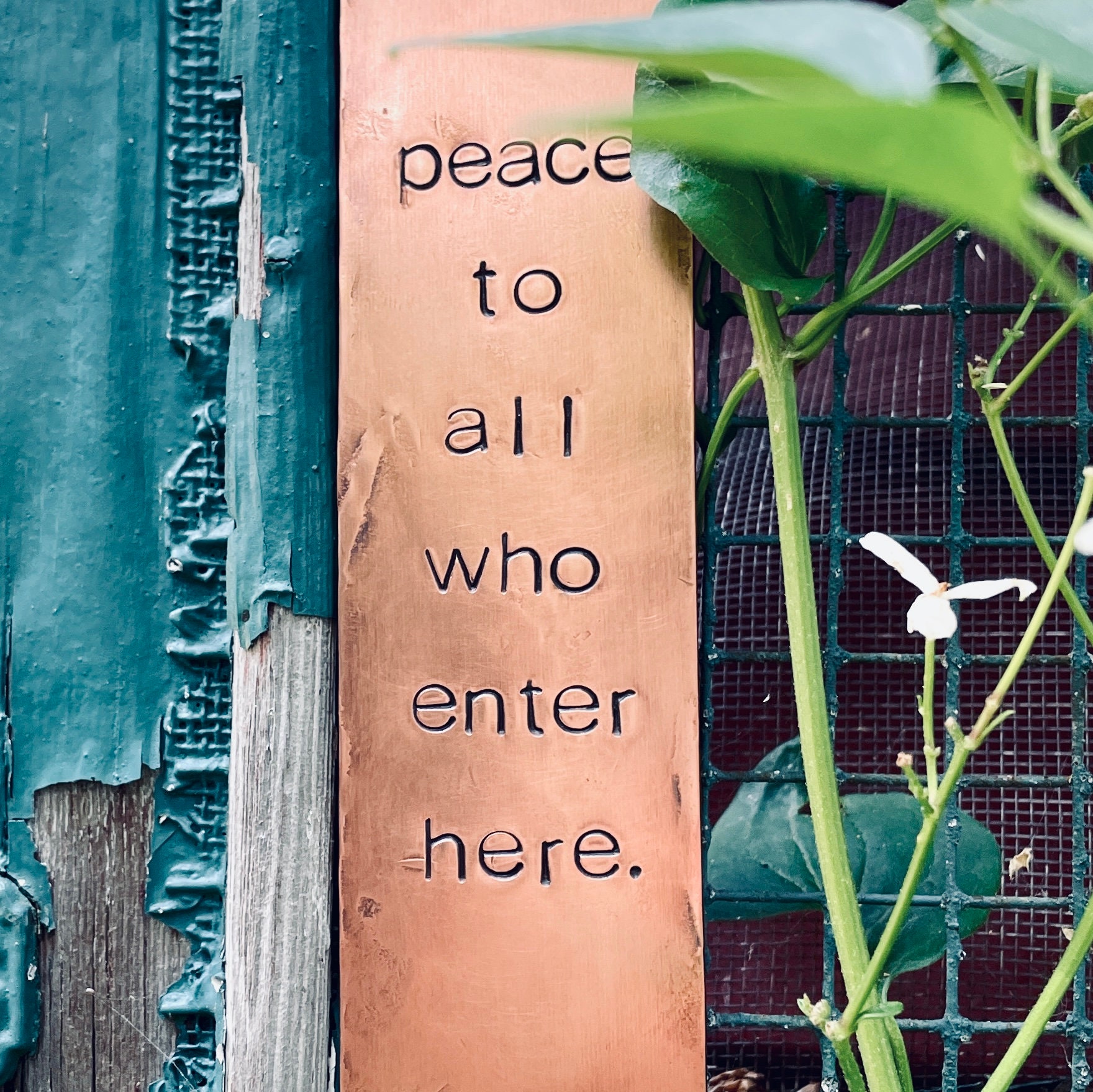 Peace to All Who Enter Here - 7" Warm Copper Passages Plaque - Vertical ...