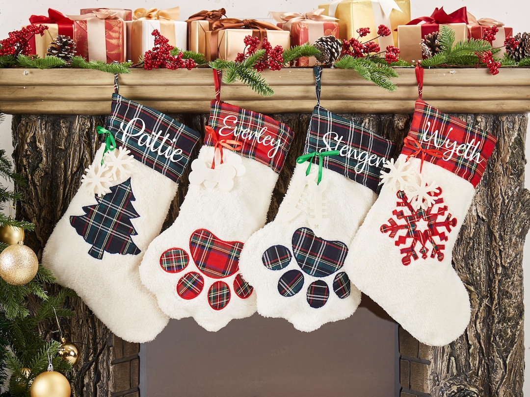 Personalized Pet Stockings,plaid Dog Paw Stocking,christmas Stocking ...