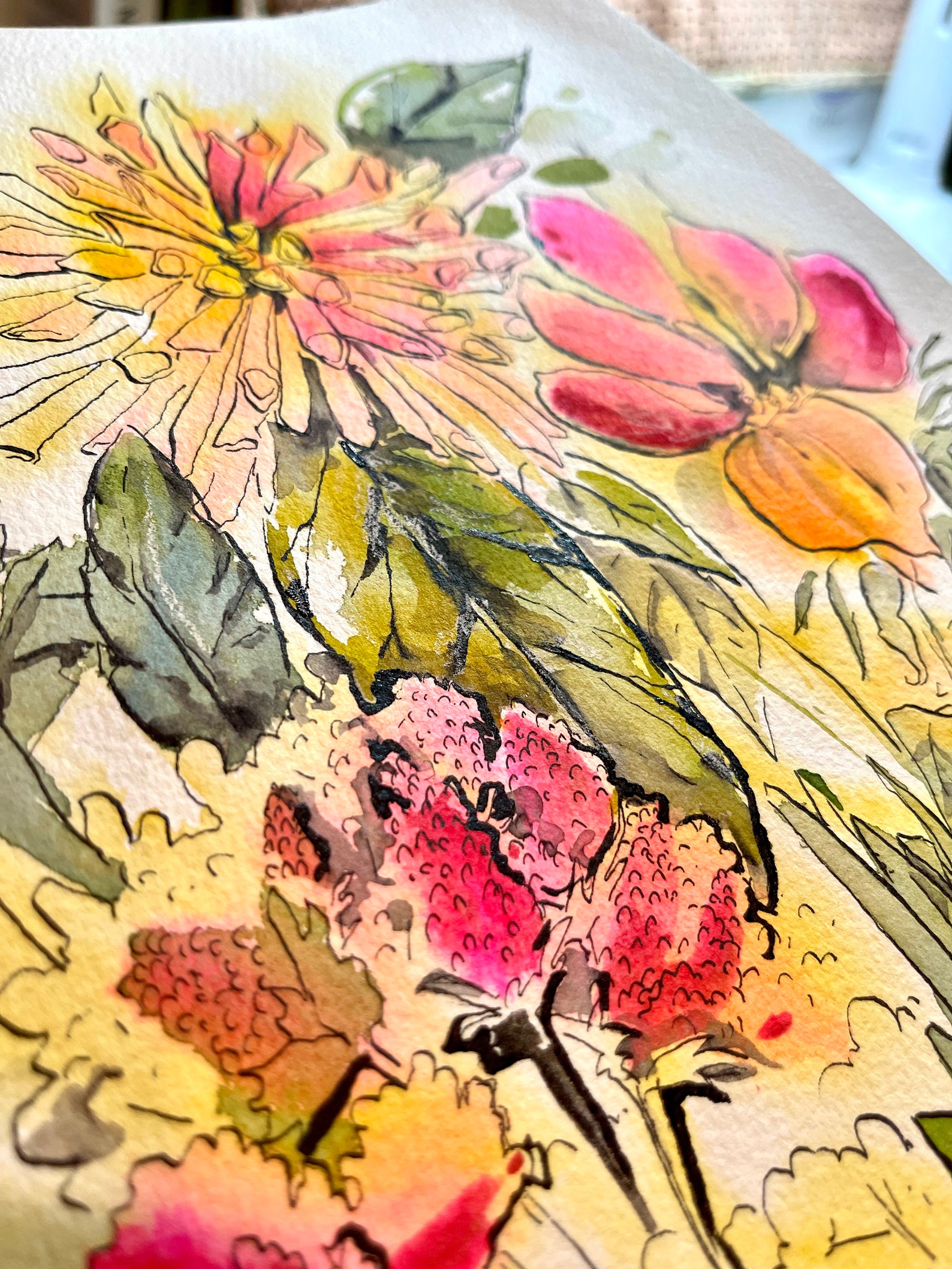 Raspberry Floral Watercolor 8x10" Giclee Print "raspberry Riot" - Etsy