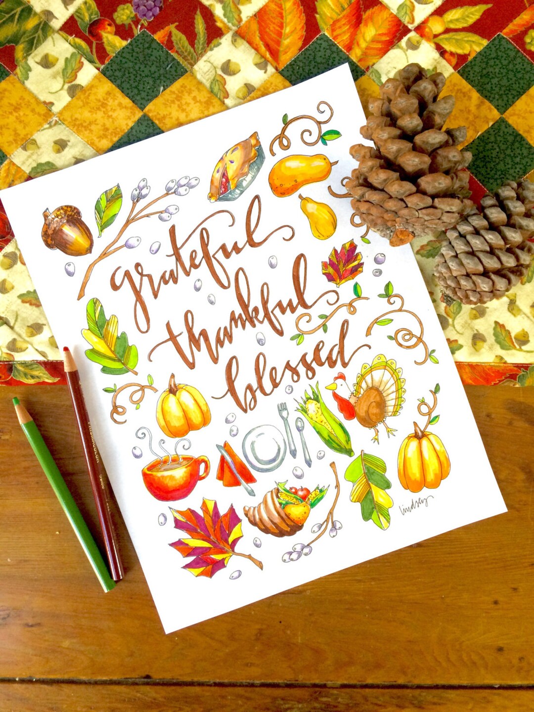 Thankful, Grateful, Blessed Coloring Page - Etsy
