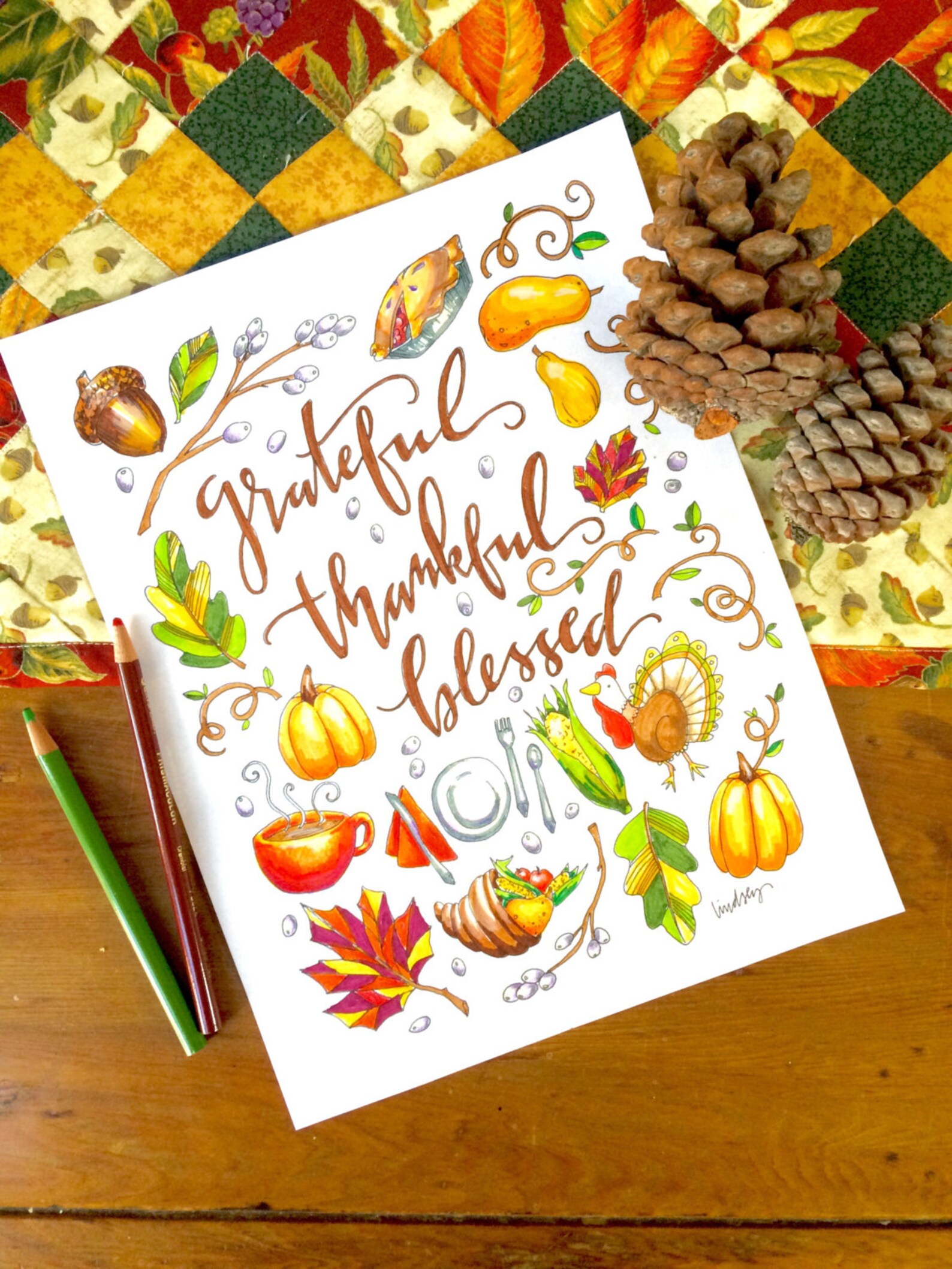 Thankful, Grateful, Blessed Coloring Page - Etsy
