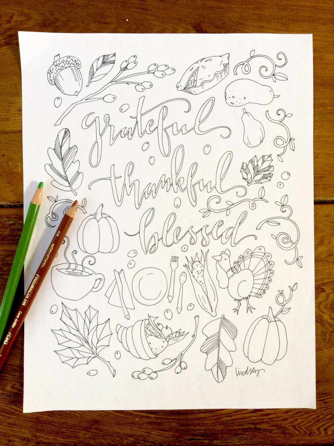Thankful, Grateful, Blessed Coloring Page - Etsy