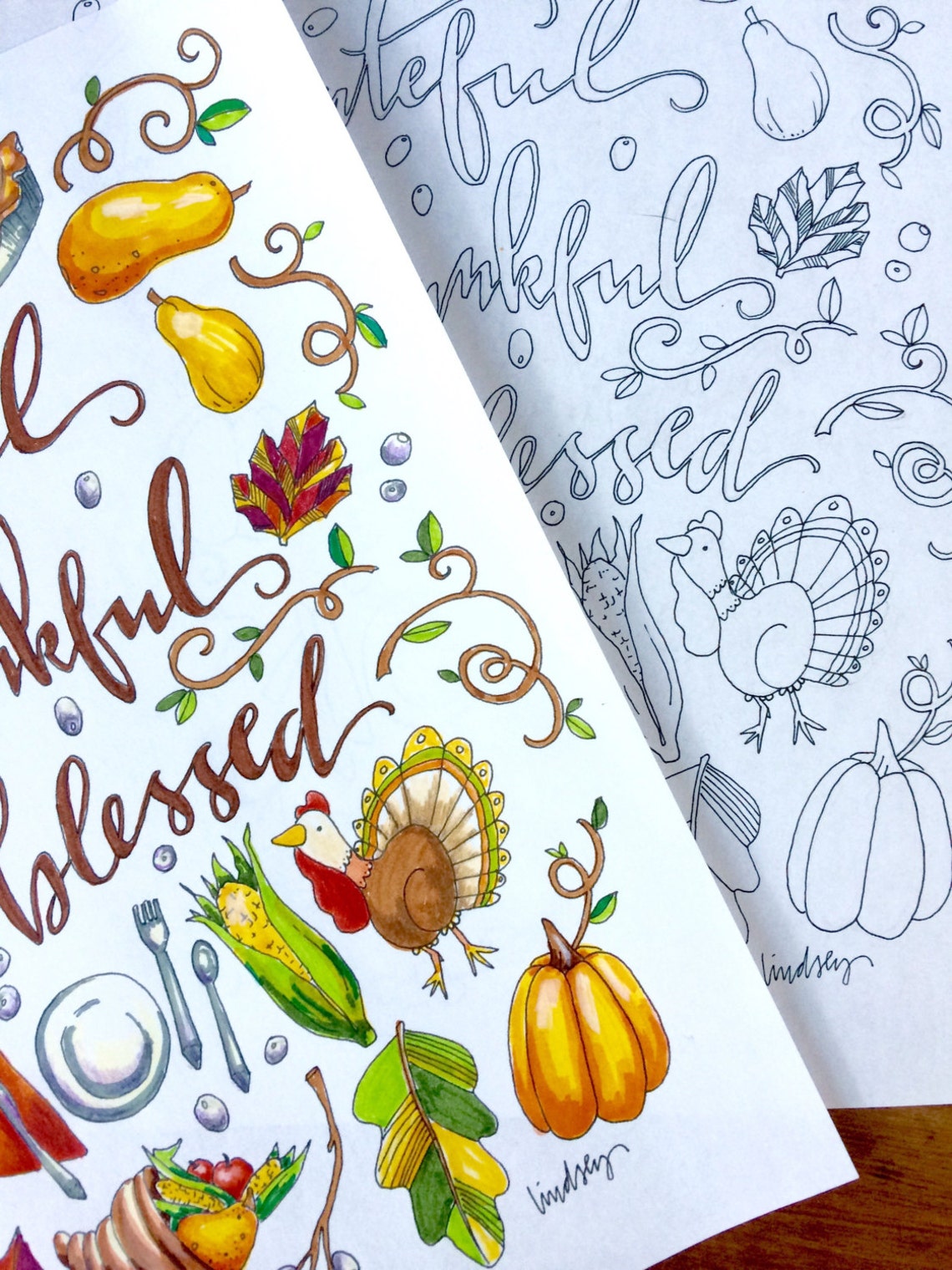 Thankful, Grateful, Blessed Coloring Page - Etsy