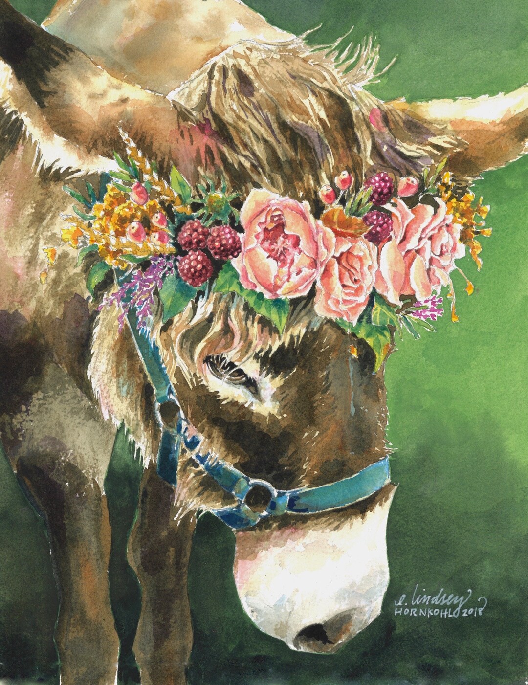 Donkey Floral Watercolor 8x10 Giclee Print bohemian Donkey - Etsy