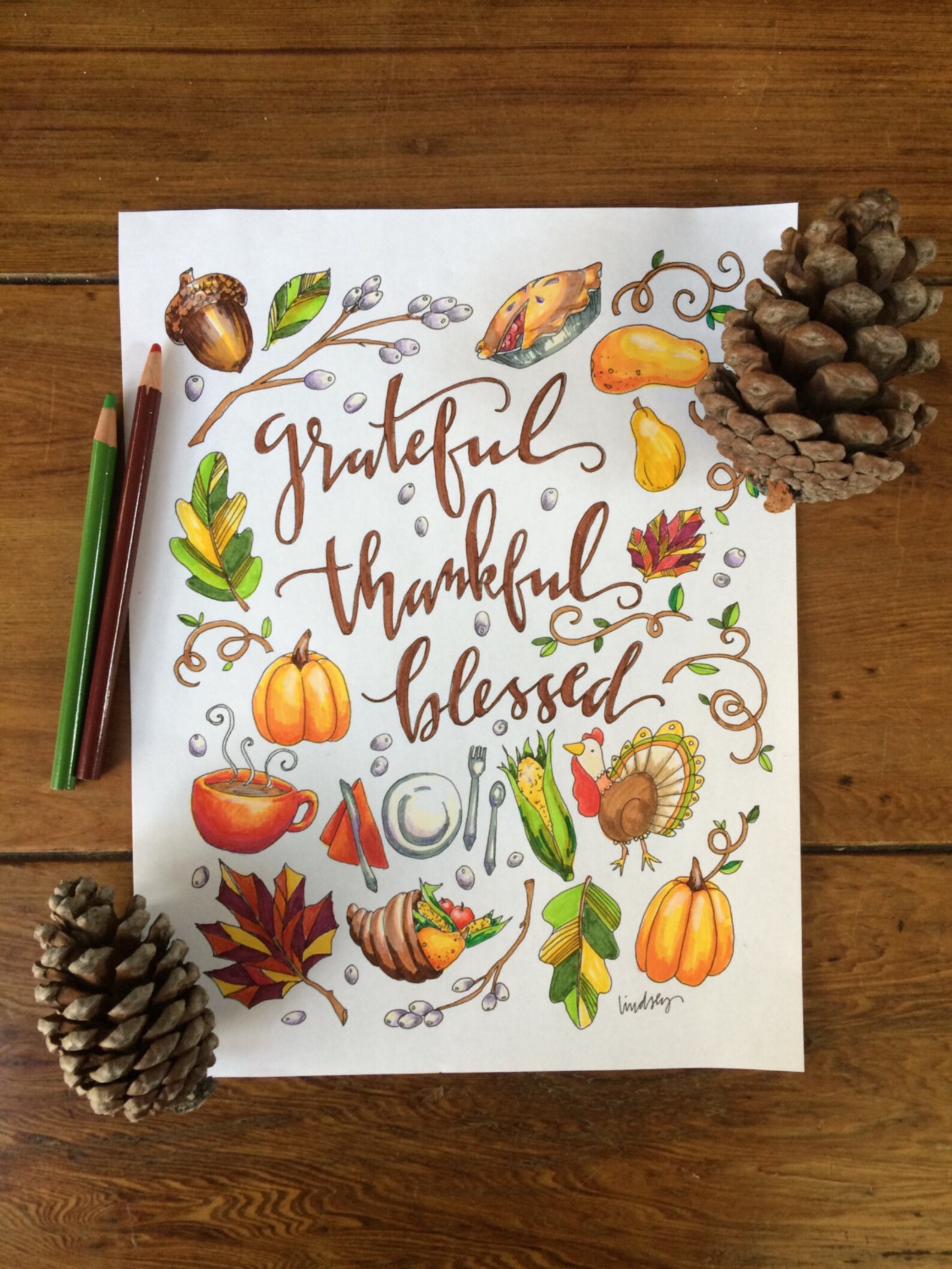 Thankful, Grateful, Blessed Coloring Page - Etsy