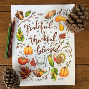 Thankful, Grateful, Blessed Coloring Page - Etsy