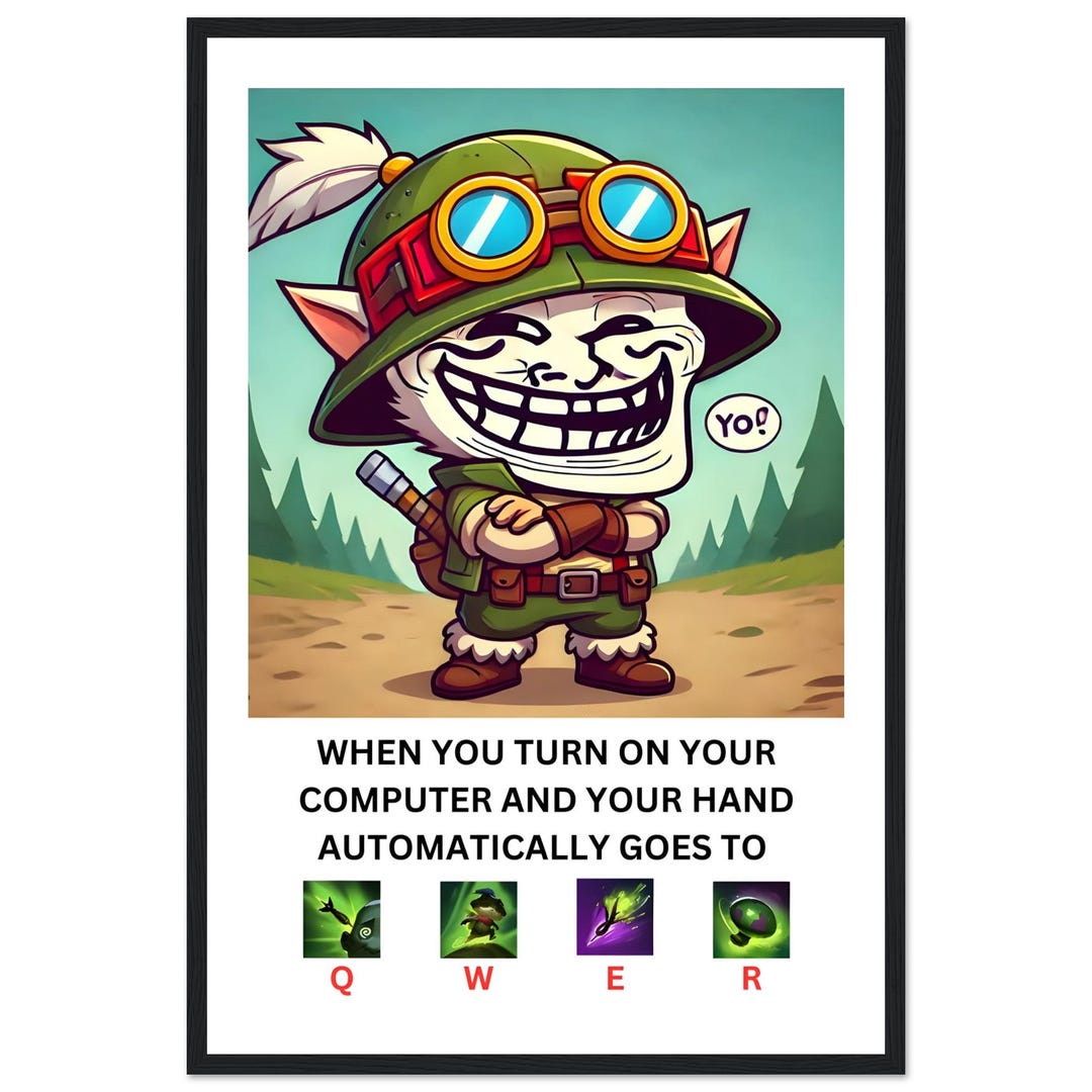 Framed Wall Art Teemo Meme, Troll Face Artwork, Pine Wood Design, Ready ...